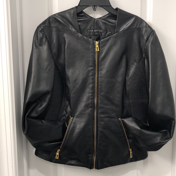 Via Spiga | Jackets & Coats | Genuine Leather Black Via Spiga Bikers ...